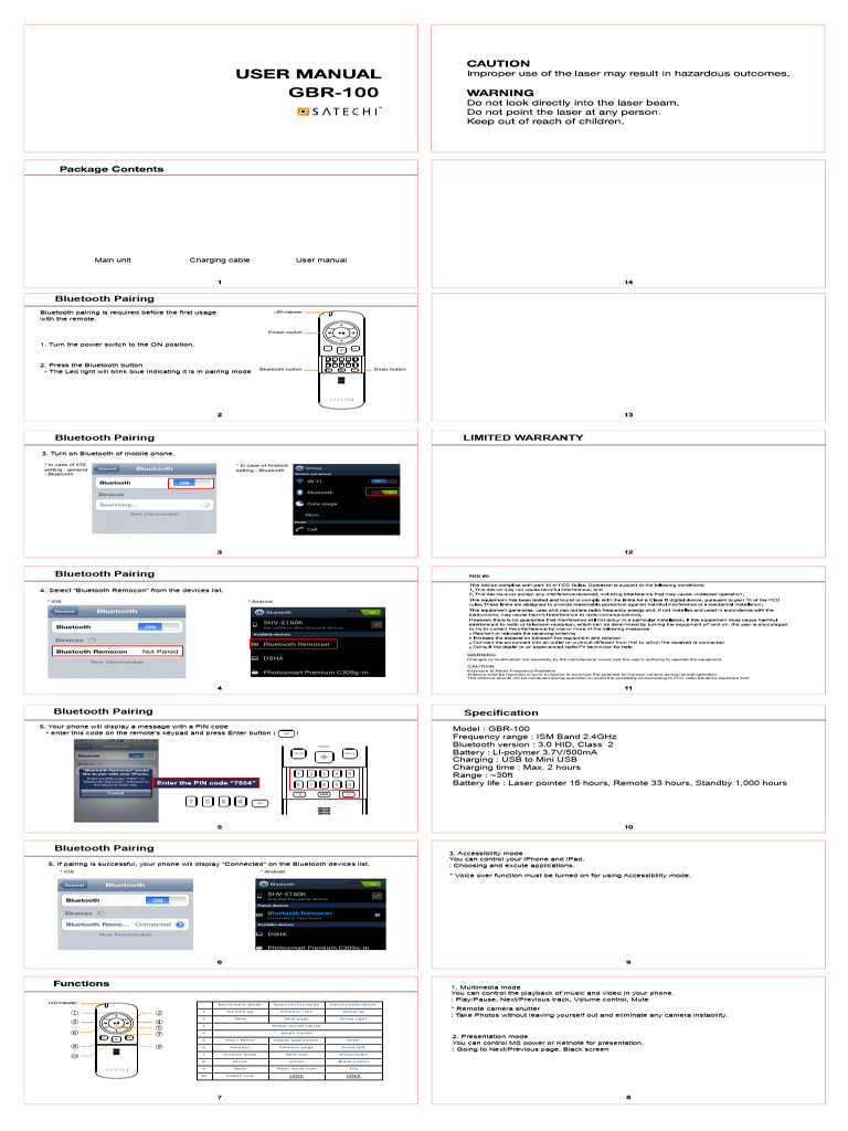 Satechi Smart Pointer UP4-GBR-100 | PDF | Bluetooth | Ios