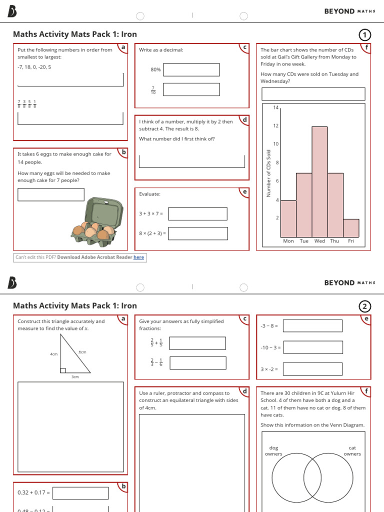 KS3 Maths Activity Mats Pack 1 | PDF | Arithmetic | Mathematics