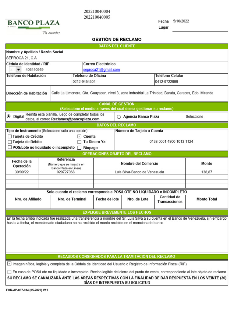 Gestión de Reclamo: Datos Del Cliente | PDF