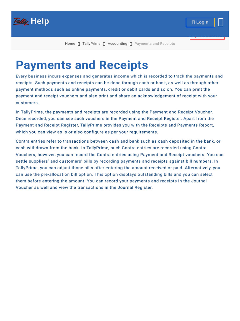 Recording Payments and Receipts in TallyPrime | PDF | Debits And ...