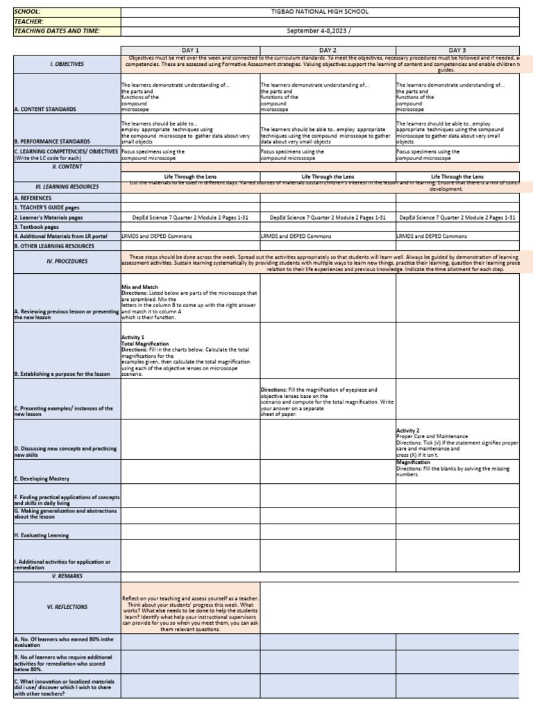 DLL Template | PDF | Learning | Teachers