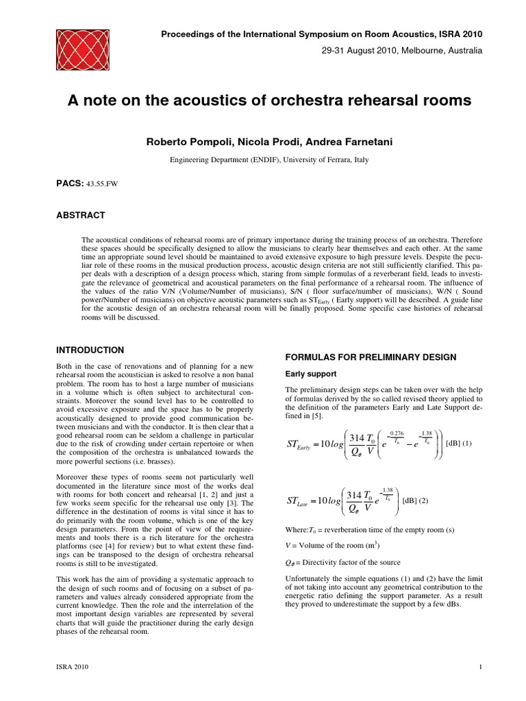 A Note On The Acoustics of Orchestra Reh | PDF | Geometry | Decibel