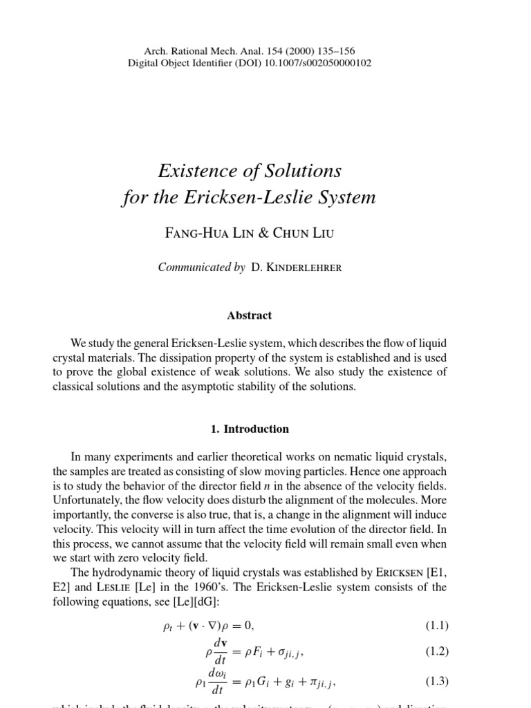 Existence of Solutions For The Ericksen-Leslie System: Fang-Hua Lin ...