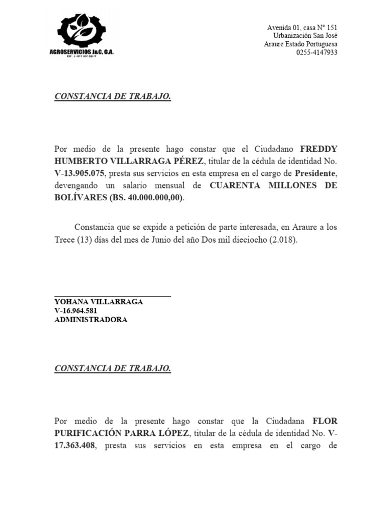 Contancia de Trabajo | PDF