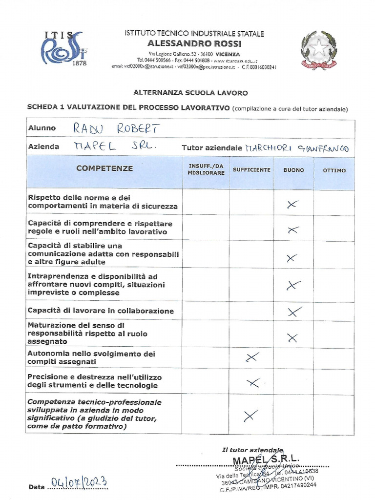Scheda Di Valutazione | PDF