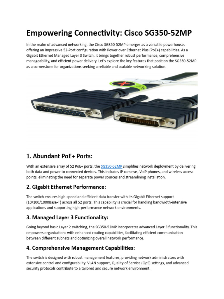 SG350-52MP | Cisco | 52-Port PoE+ Ethernet Gigabit Ethernet Managed L3 Switch | PDF | Computer ...