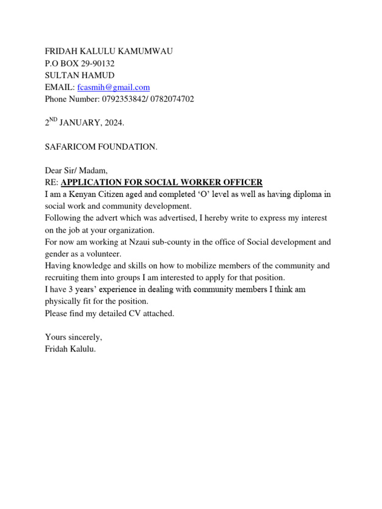 Fridah Application For Social Worker | PDF | Business | Social Science