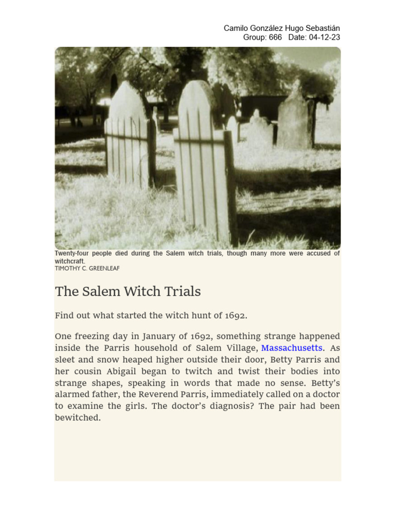 Salem Witch Trials: Origins & Impact | PDF | Witchcraft