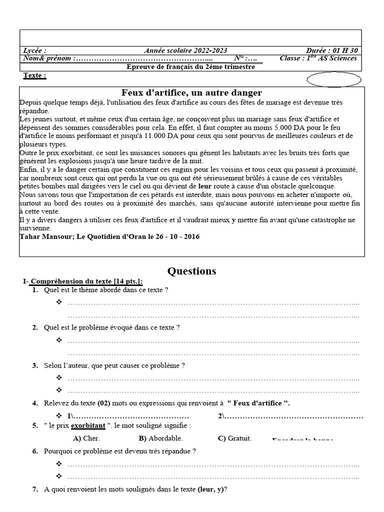 Devoir Sport Cerveau 1as | PDF