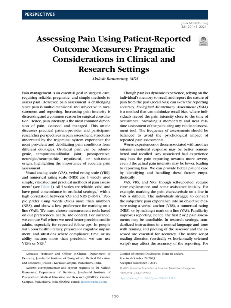 Assessing Pain Using Patient Reported Outcome Meas | PDF | Pain ...