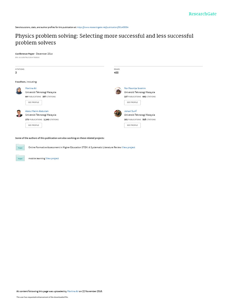 Physics Problem Solving: Selecting More Successful and Less Successful ...