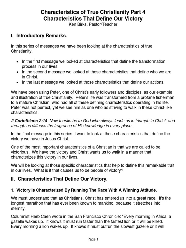 Characteristics That Define Our Victory | PDF | Faith | Jesus