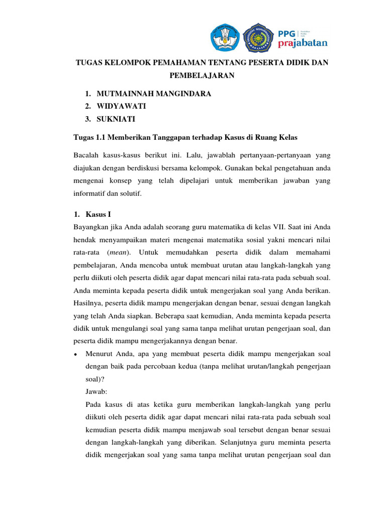 Tugas Kelompok Topik 1 - Ruang Kolaborasi - Pemahaman Tentang Peserta Didik Dan Pembelajarannya ...