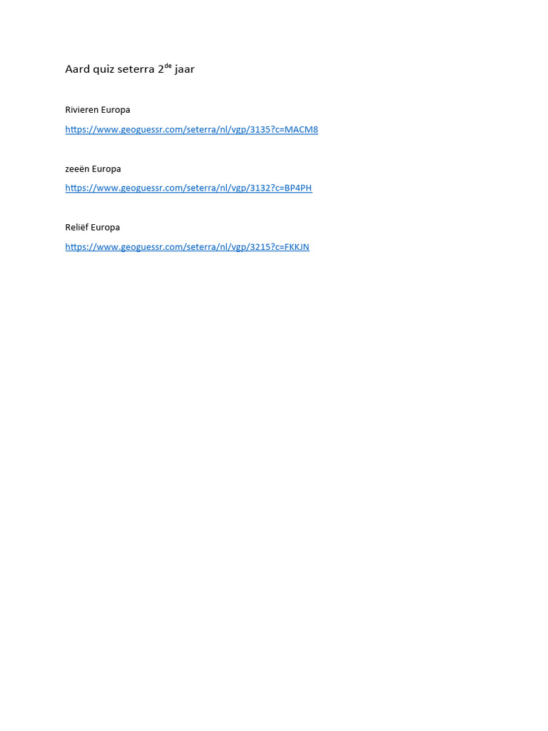 Aard Quiz Seterra 2de Jaar | PDF