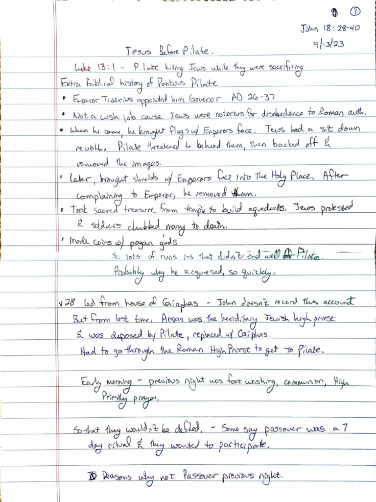Bible Study Notes - John 18-28-40 | PDF