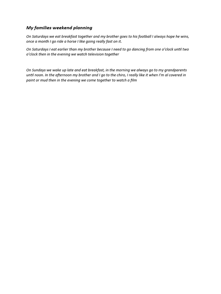 Family Weekend Activities and Routines | PDF