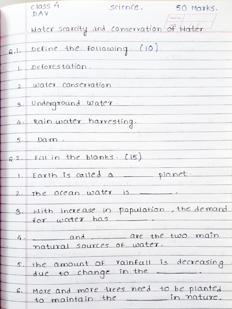 Water Scarcity and Coservation of Water Question Paper | PDF