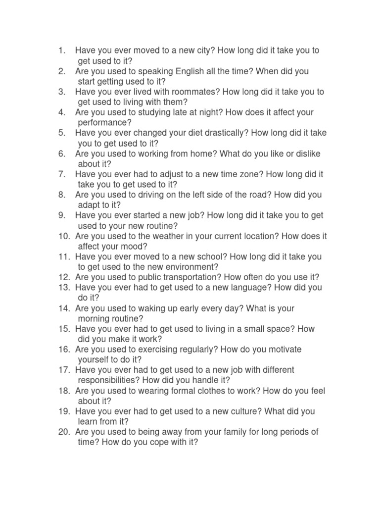 Used To: Conversation Questions Guide | PDF