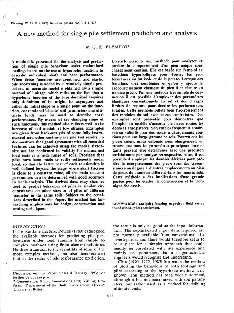 Pile Settlement Prediction Fleming | PDF