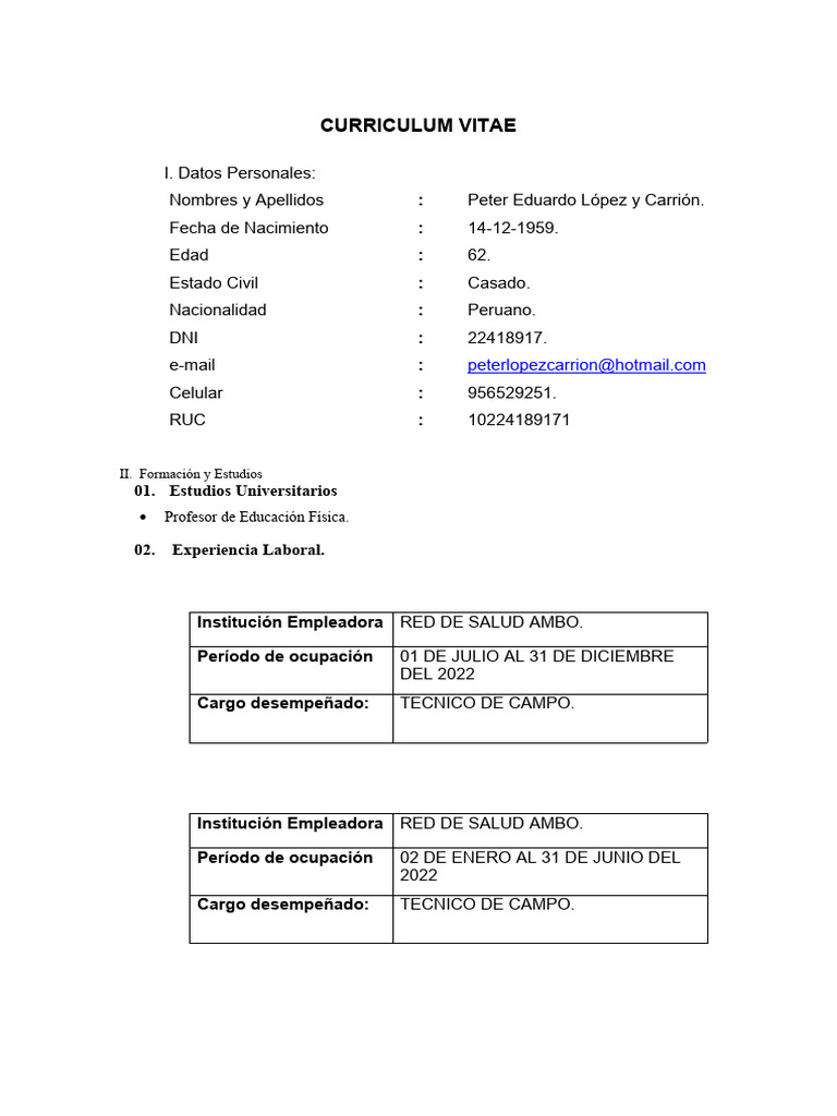 Currículum Vitae de Peter López | PDF