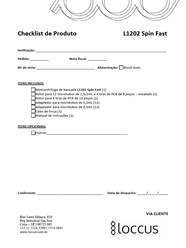 Checklist L1202 Spin Fast | PDF | Finanças e Administração de Capital