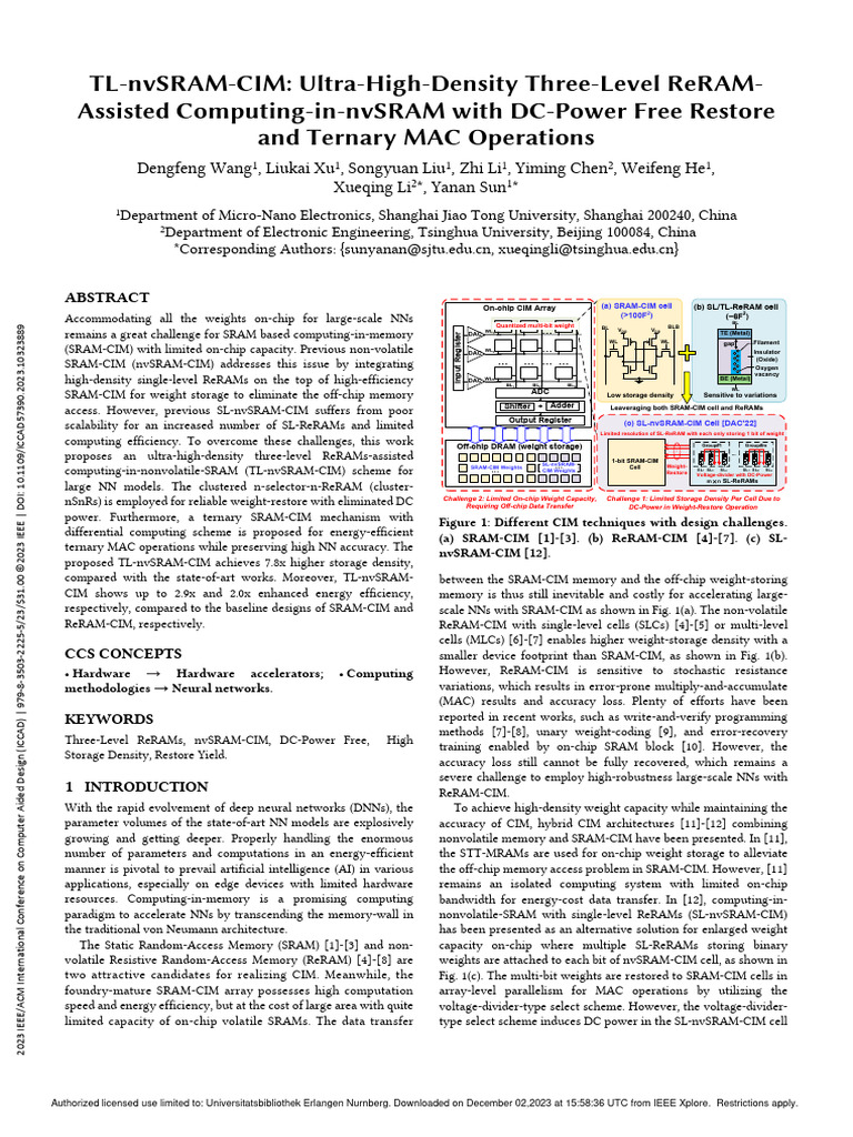 TL-nvSRAM-CIM Ultra-High-Density Three-Level ReRAM-Assisted Computing-in-nvSRAM With DC-Power ...