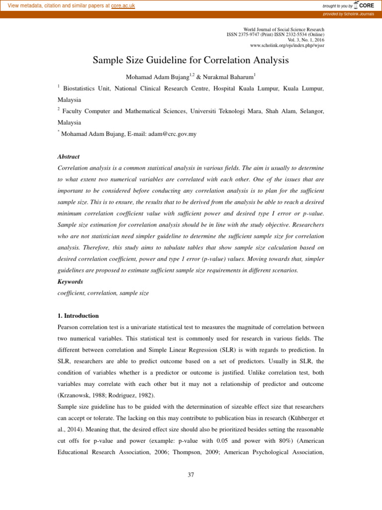 Sample Size Guideline For Correlation Analysis | PDF | Statistics | Effect Size