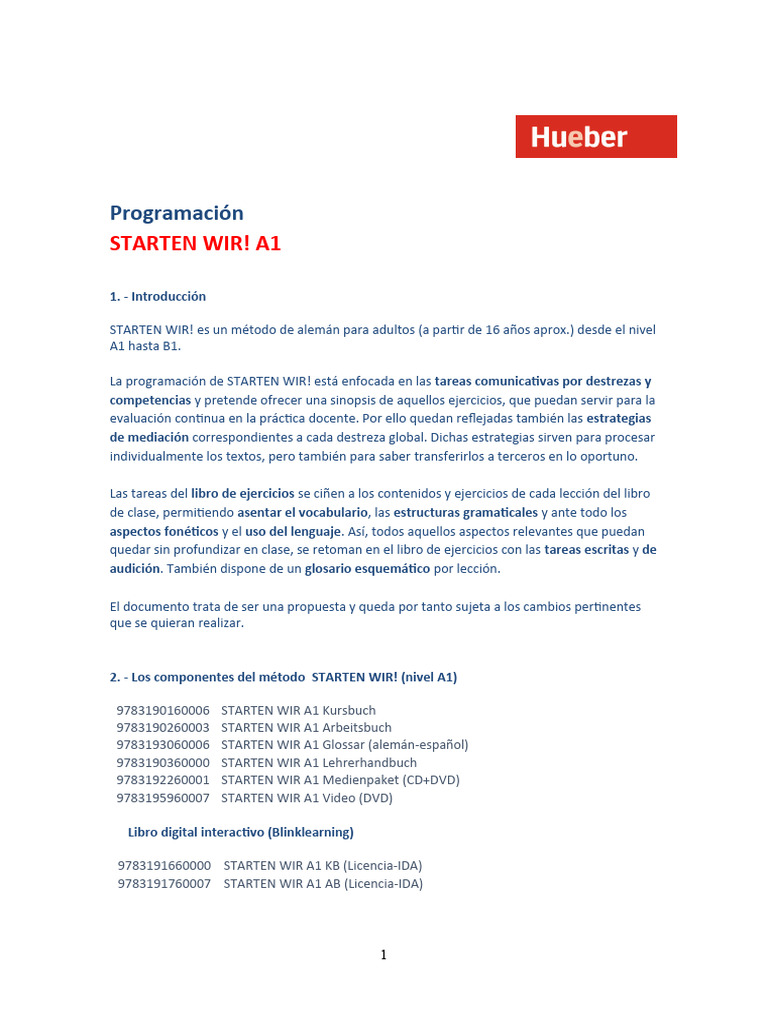 STARTEN WIR Programaciones A1 | PDF | Verbo | Gramática