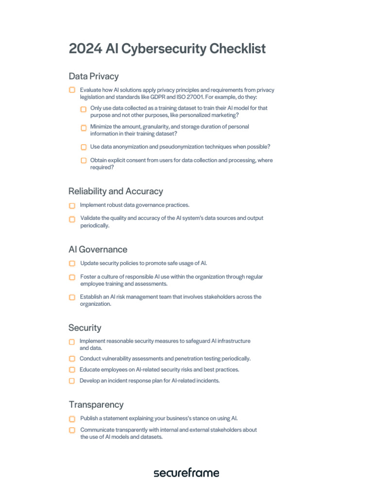 Checklist AI Cybersecurity 2024 | Download Free PDF | Security | Computer Security