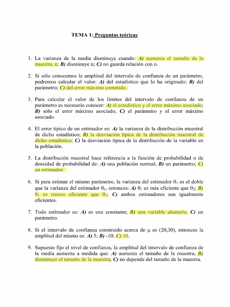 Preguntas Teóricas Estadística II | PDF