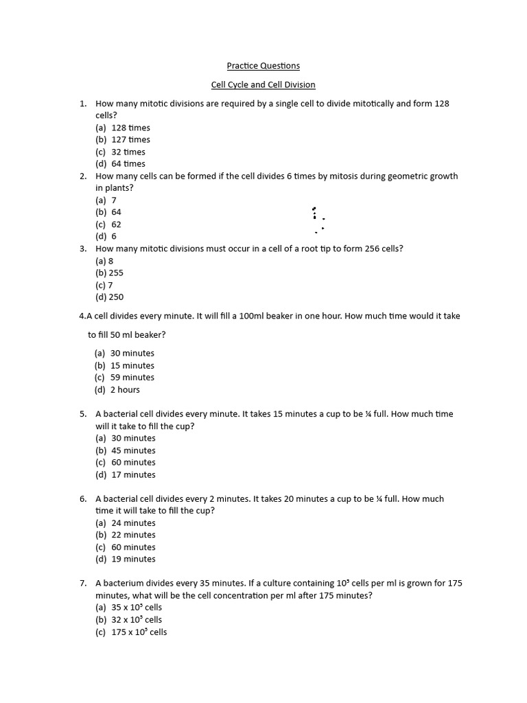 Practice Questions 2 Cell Cycle | PDF