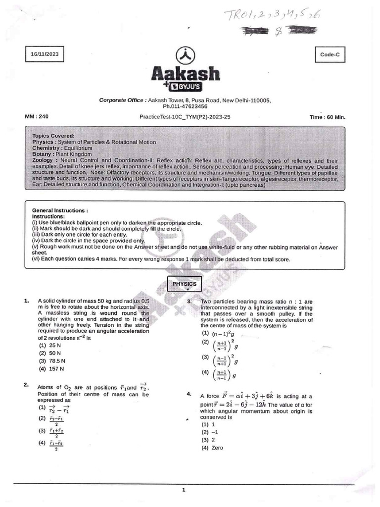 Question Paper Pt-10-Tym Phase-2 16112023 Tr0123456 | PDF