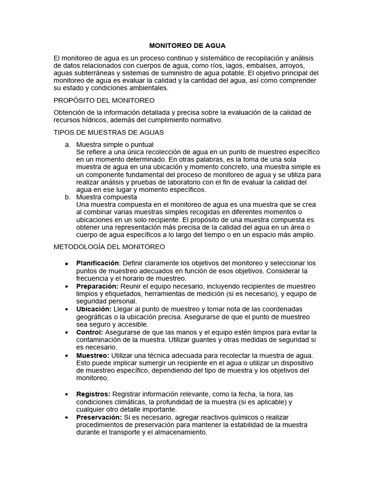 MONITOREO DE AGUA | PDF | Agua | Laboratorios