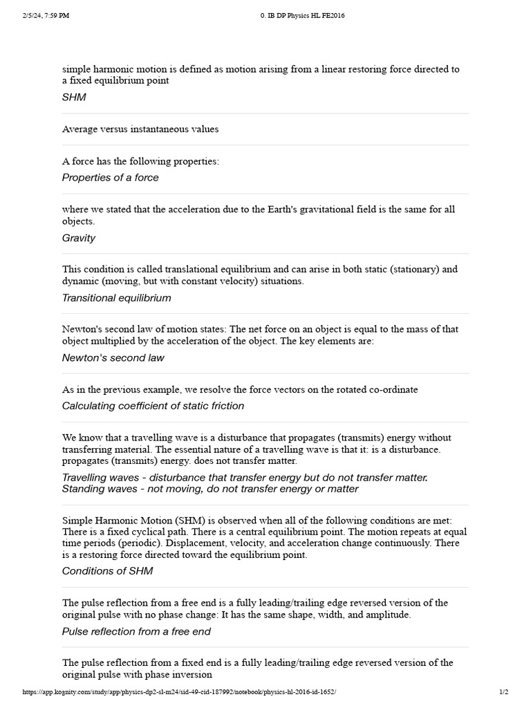 Notes For IB DP Physics HL FE2016 - Notebook | PDF | Waves | Force