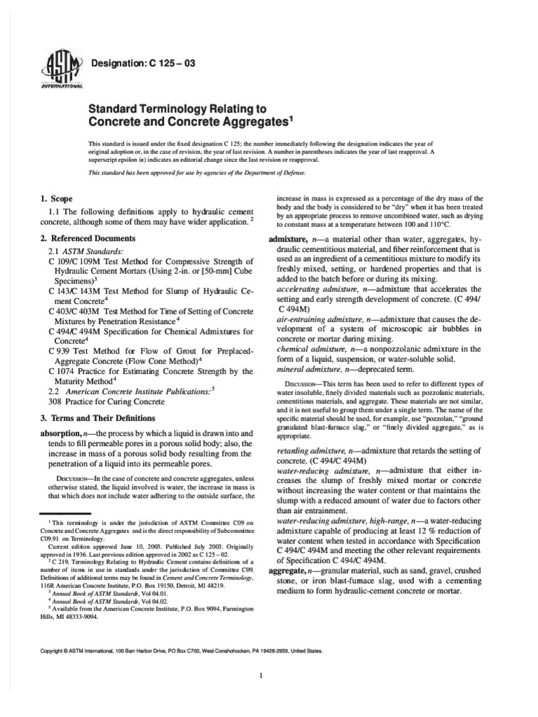 Astm C 125 03pdf | PDF | Concrete | Cement
