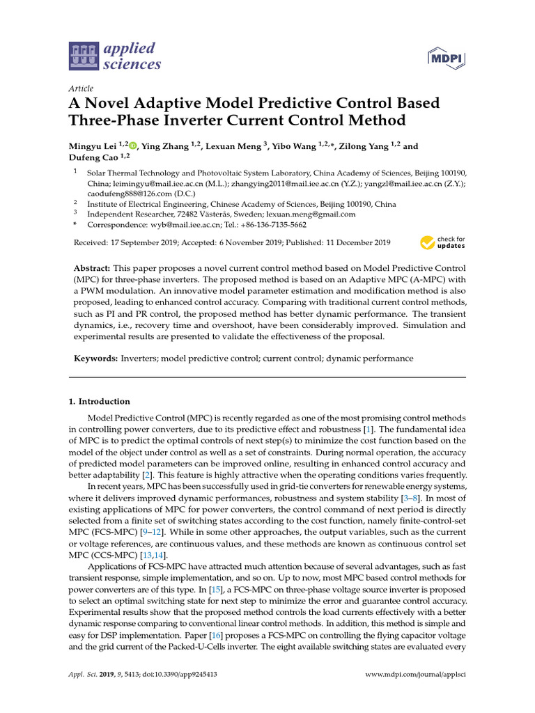 Adaptive Mpc Current Control 1 Pdf Power Inverter Loss Function