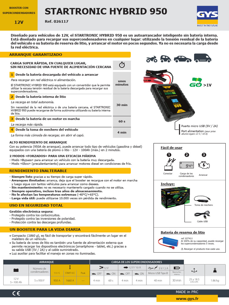 Partidor de Baterias Startronic Hybrid 950 | PDF | USB | Energia electrica