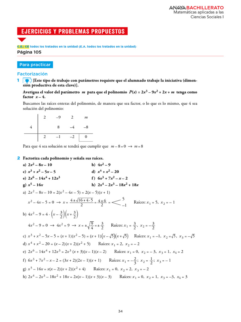 1º Bach - Tema 2 - Solucionario Ejercicios de Repaso Matematicas | PDF | Factorización | Matemáticas