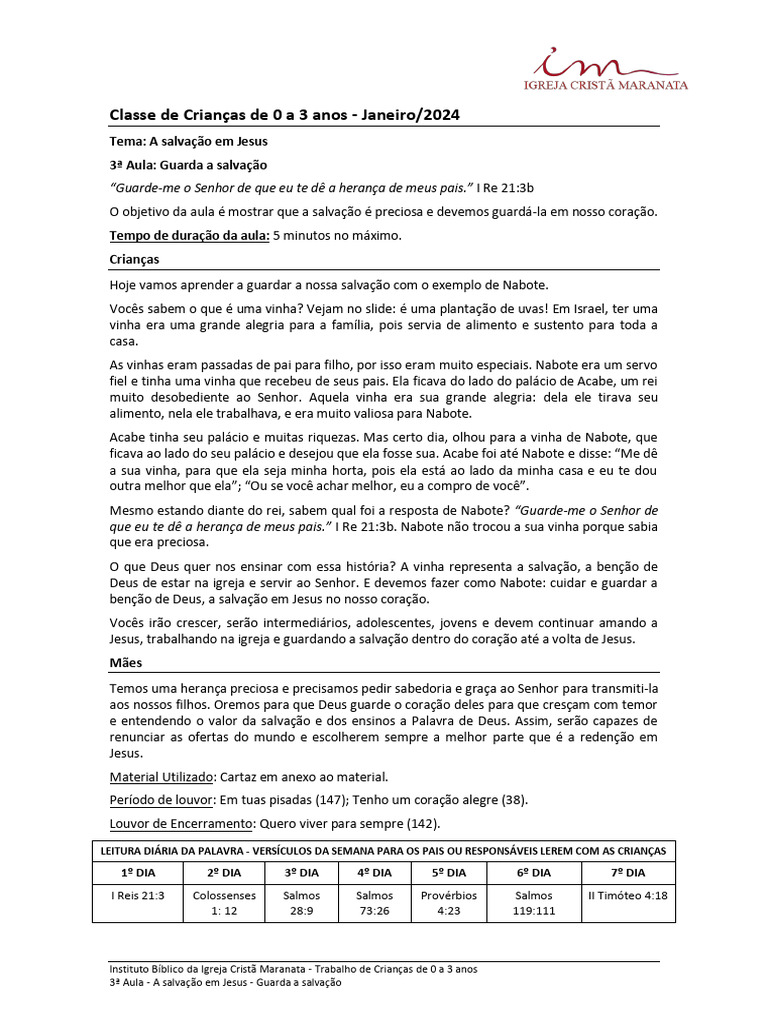 3a Aula - 0 A 3 Anos - A Salvacao em Jesus - Guarda A Salvacao ...