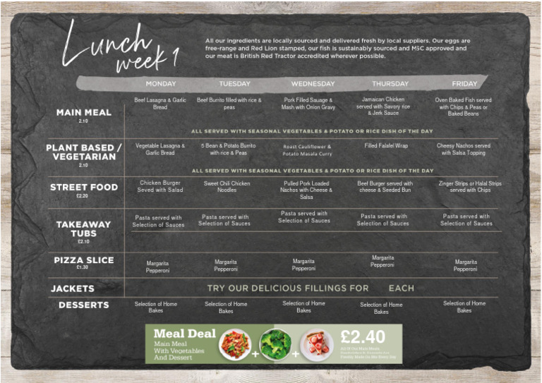 Lunch Week 1 Menu | PDF | Cooking, Food & Wine