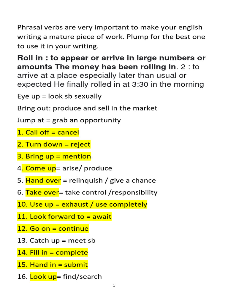 Phrasal Verbs Note | PDF