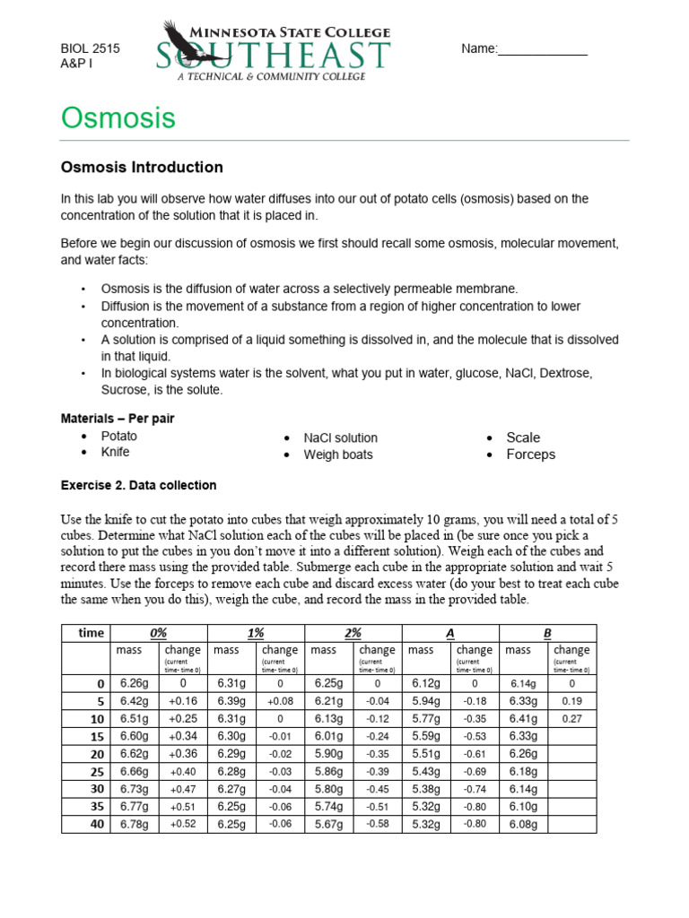 Osmosis Lab | PDF | Osmosis | Physical Sciences