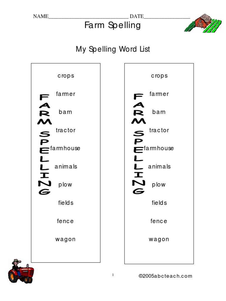 Farm Spelling: My Spelling Word List | PDF | Farmer | Barn