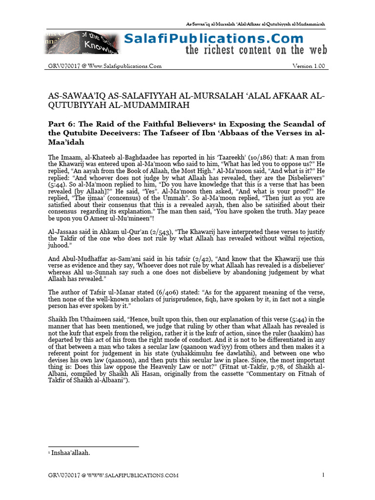 In Defence of Imaam Al-Albaani Exposing A Qutubi Charlatan - Concerning ...