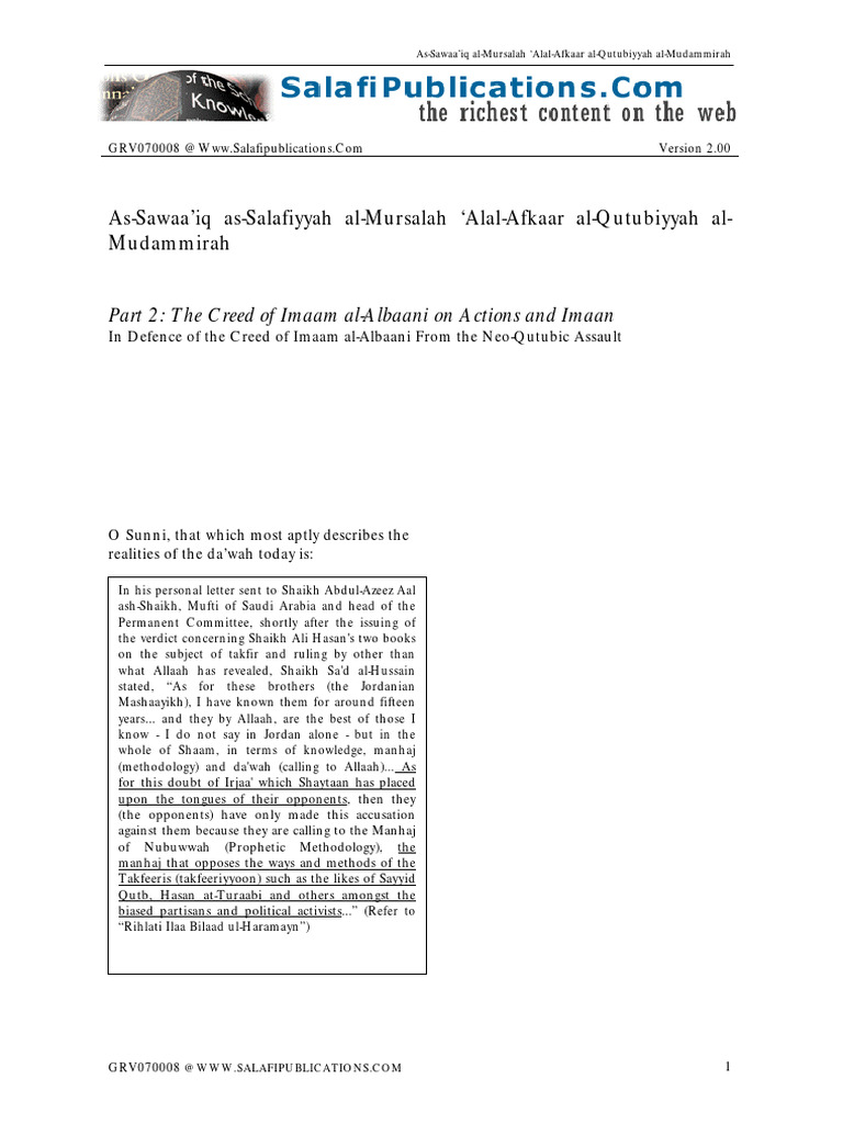 In Defence of The Imaam of Sunnah, Al-Albaani Part 2 Al-Albaani's Creed ...