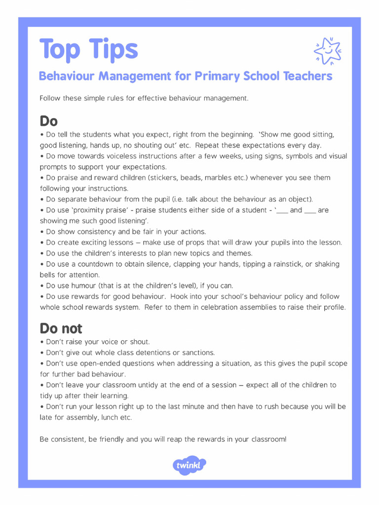 Behaviour Management Tips For Primary Teachers | PDF
