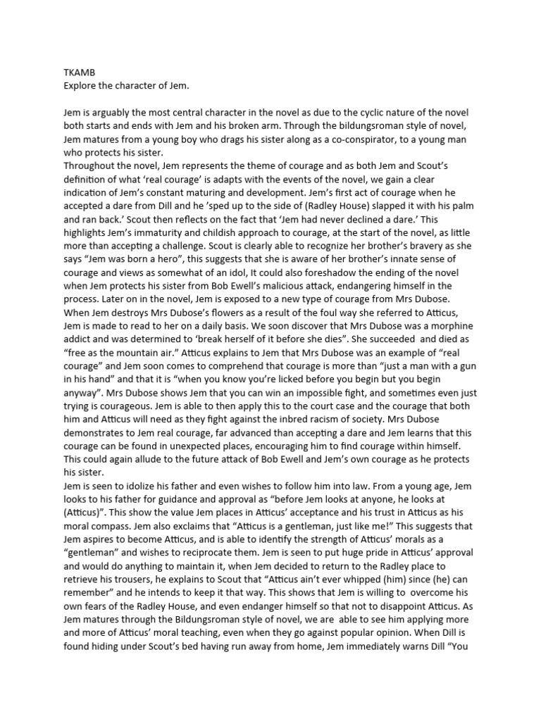 Jem Character | PDF | To Kill A Mockingbird