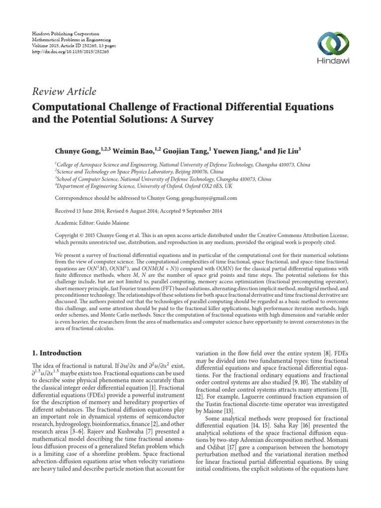 Review Article: Computational Challenge of Fractional Differential ...