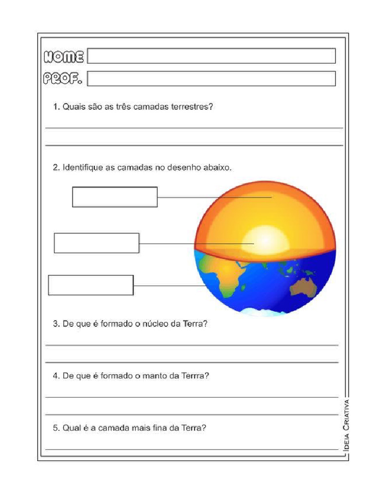 Atividade 6 Ano (Estrutura Da Terra) | PDF