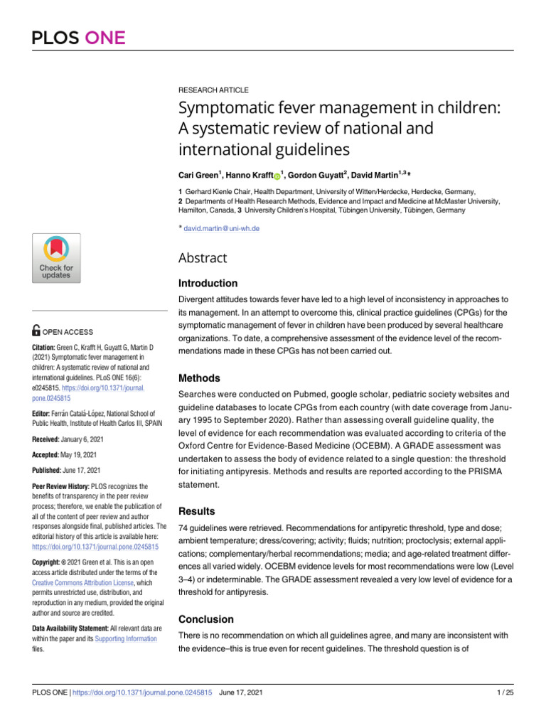 Symptomatic Fever Management in Children A Systema | PDF | Randomized ...
